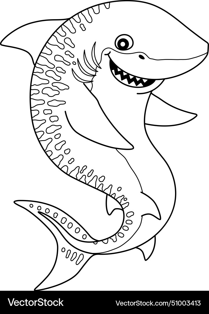 Tiger shark isolated coloring page for kids Vector Image