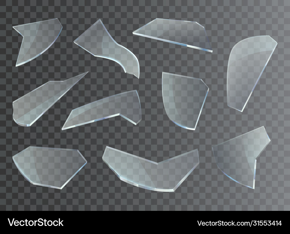 Broken glass shards pieces and splinter shatters Vector Image