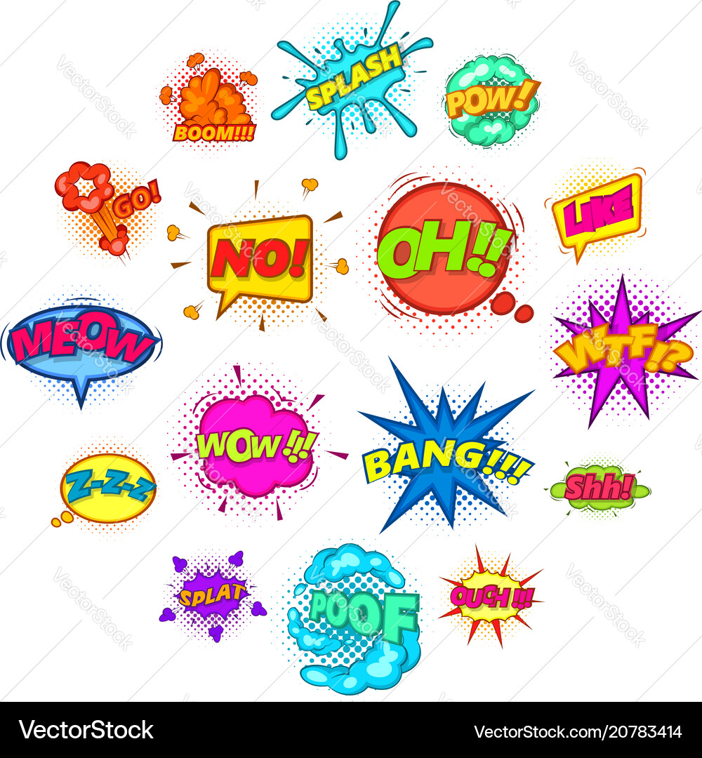 Comic sound cloud set icons cartoon style Vector Image