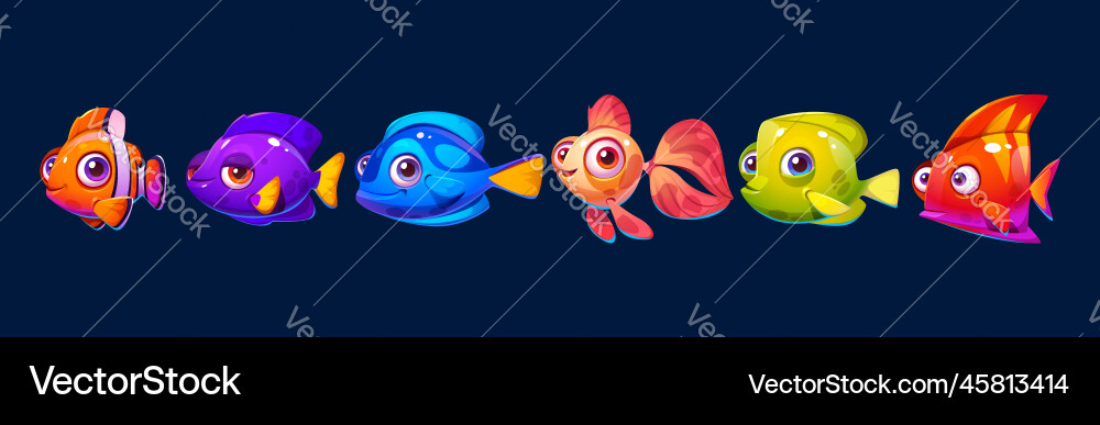 Cute cartoon fish isolated underwater characters Vector Image