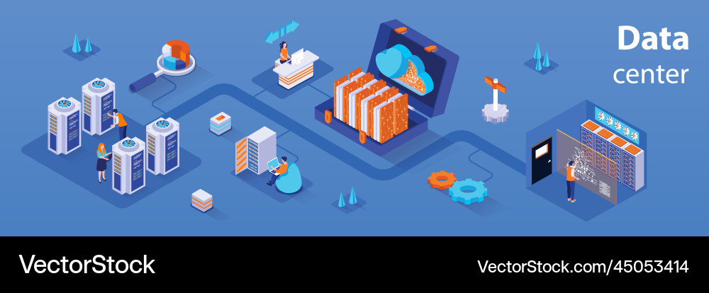 Data Center Network Concept - Isometric Royalty Free Vector
