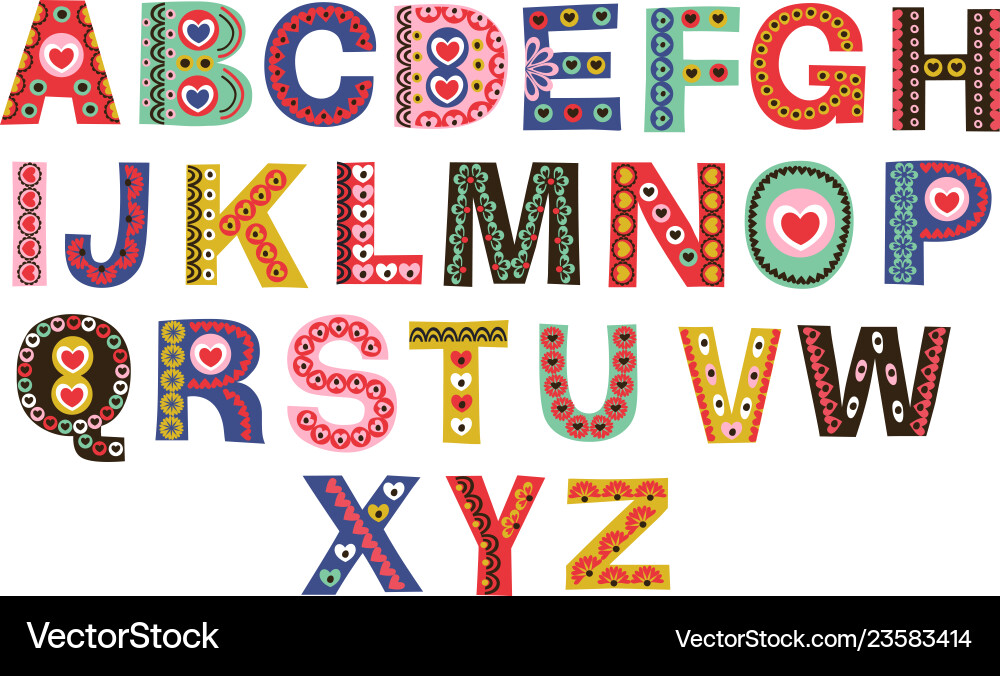 Decorative colorful love alphabet Royalty Free Vector Image