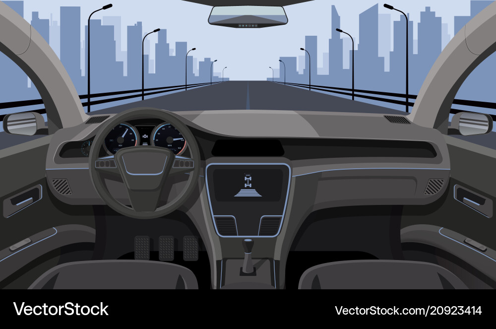 Inside car driver view with rudder dashboard Vector Image