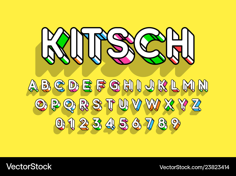 Rounded colorful retro style 3d font Royalty Free Vector