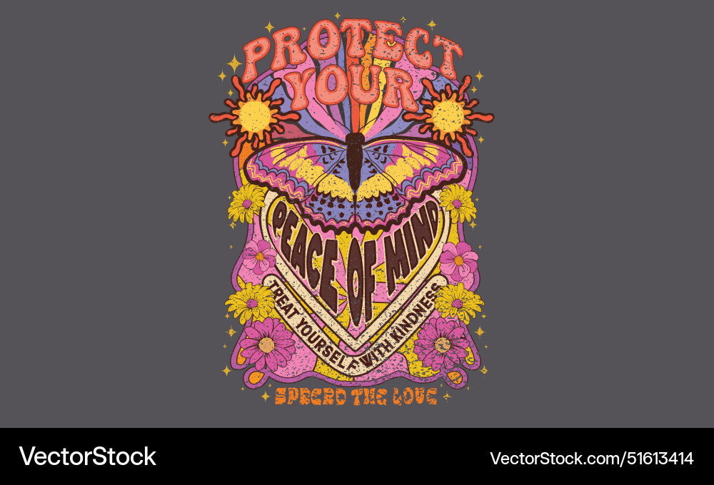 Spring flower rainbow butterfly artwork Royalty Free Vector