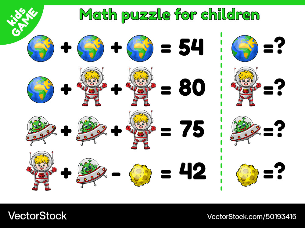 Math space game puzzle for training kids Vector Image