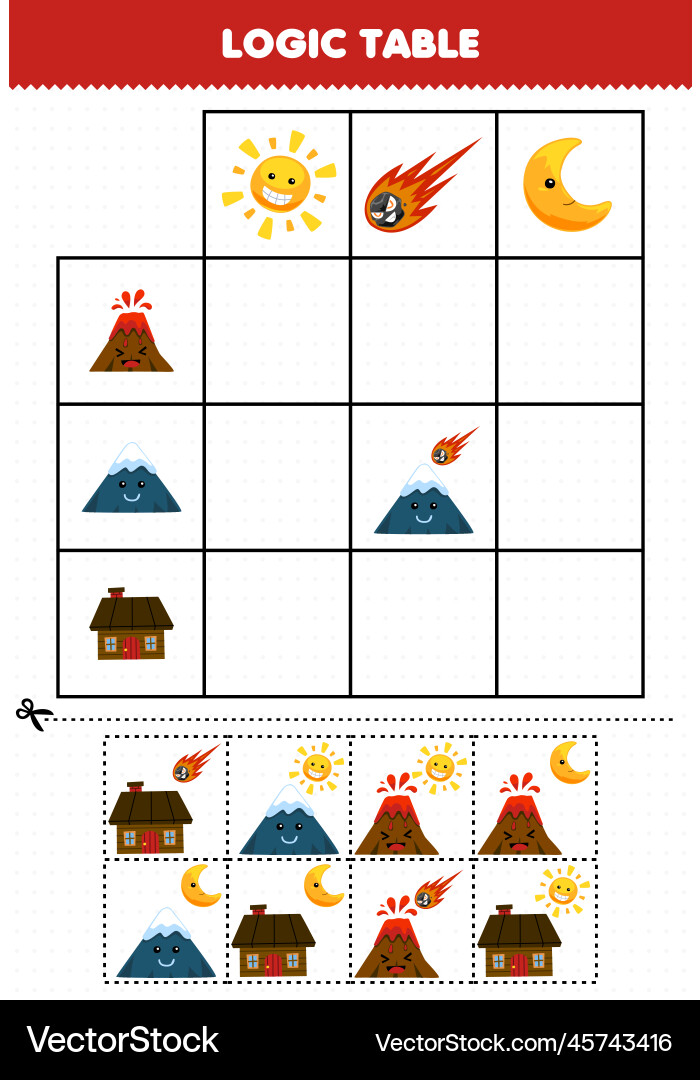 Education game for children logic table cartoon Vector Image