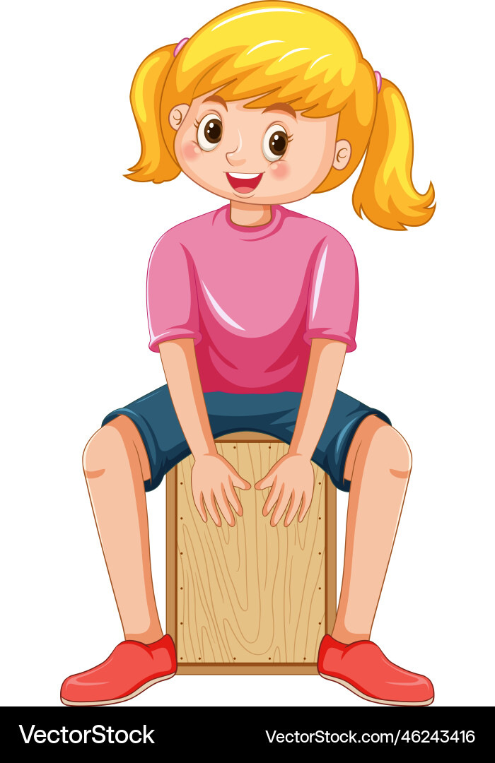 Girl playing cajon drum Royalty Free Vector Image