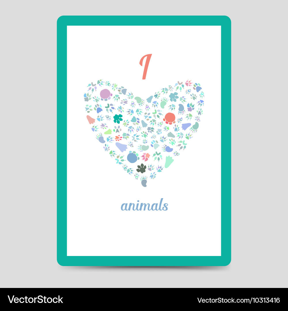 Heart from animal footprints card Royalty Free Vector Image