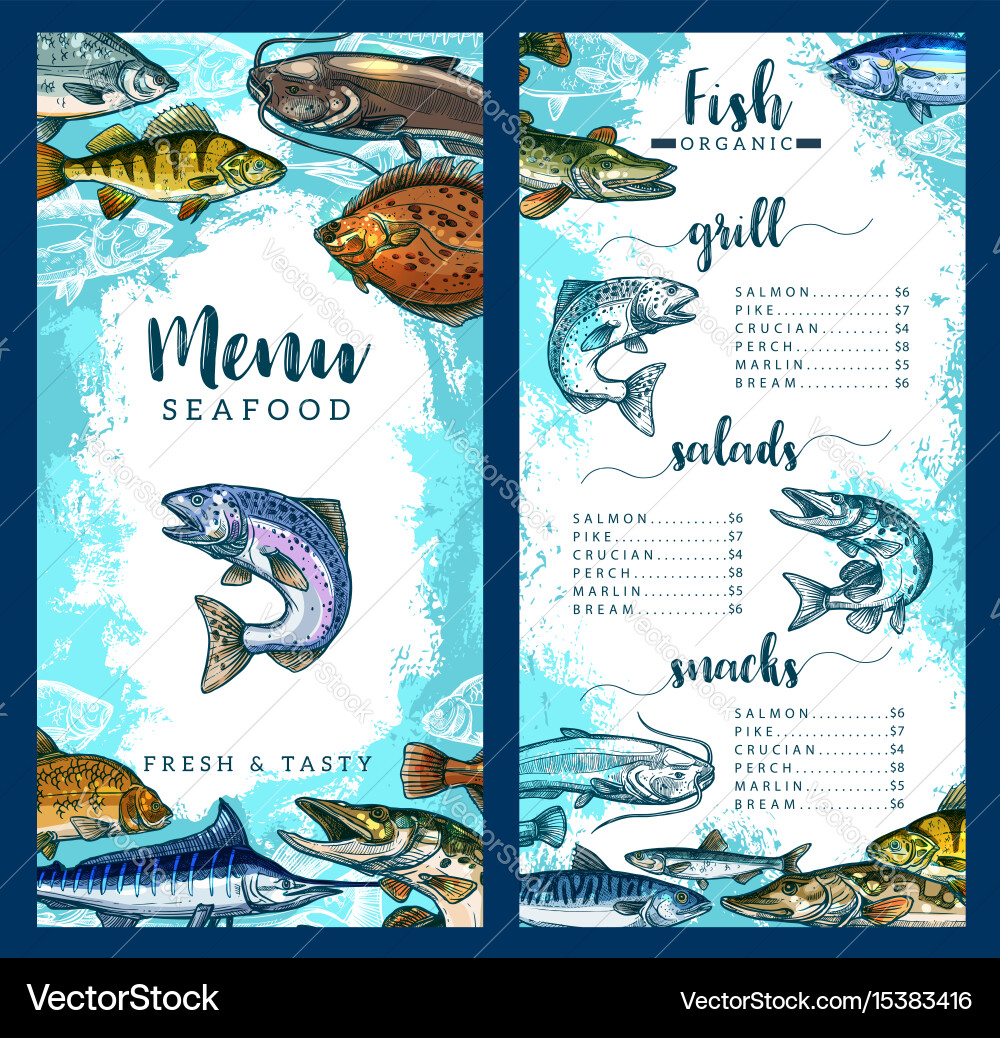 Menu for seafood or fish restaurant Royalty Free Vector