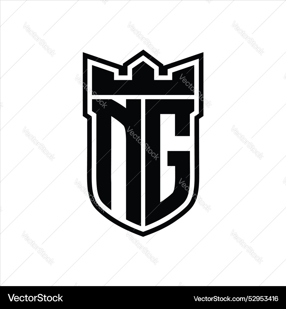 Ng logo shield shape with geometric crown inside Vector Image