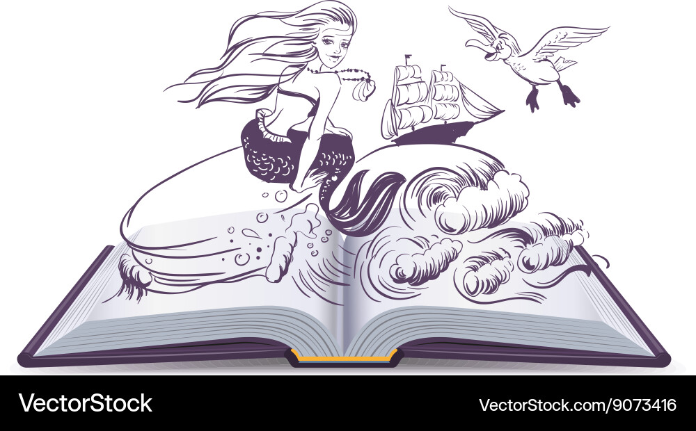Open book tale of mermaid reading develops Vector Image