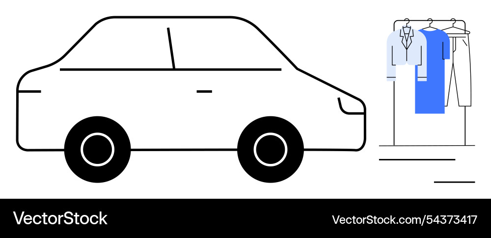 Car parked next to a clothing rack with hanging Vector Image
