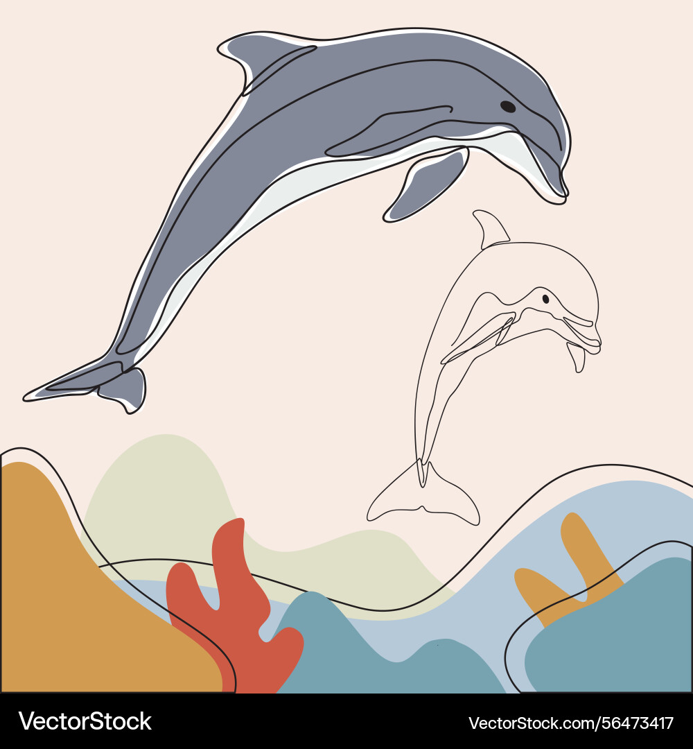 Continuous line dolphin swimming with fluid motion