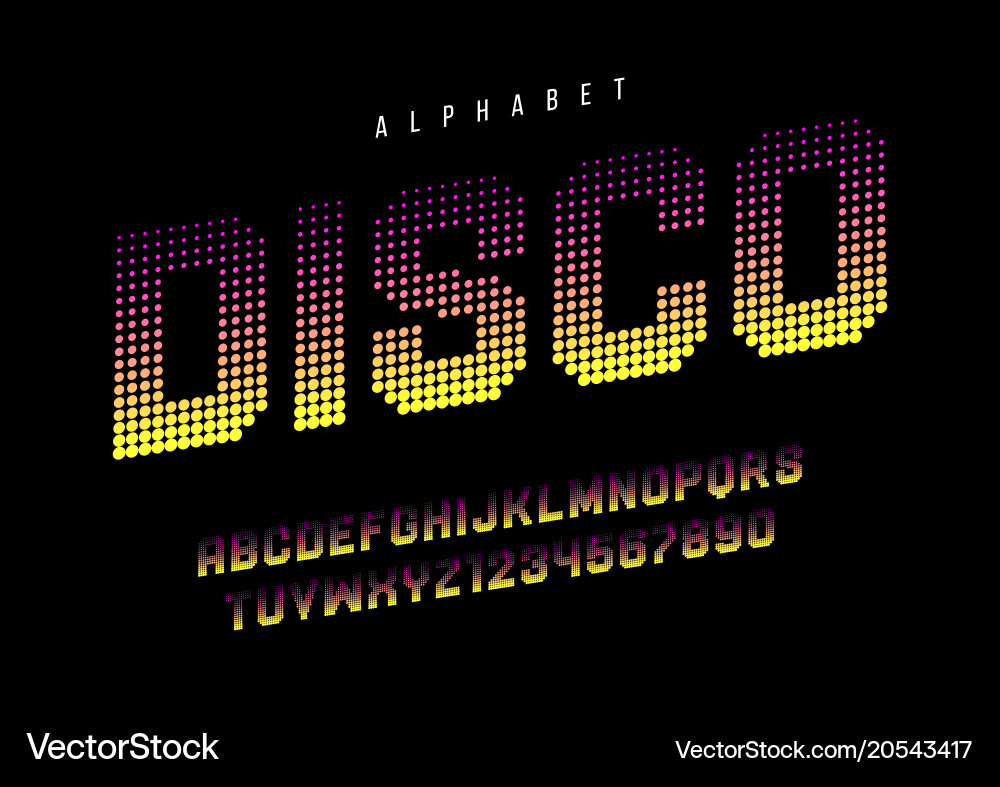 Disco dotted halftoned display font design Vector Image