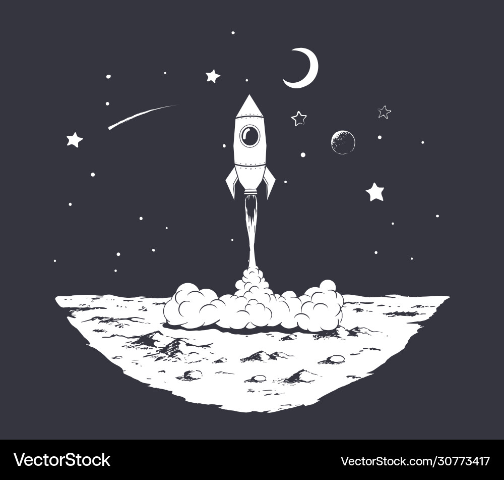 Rocket launch from planetblack and white version Vector Image