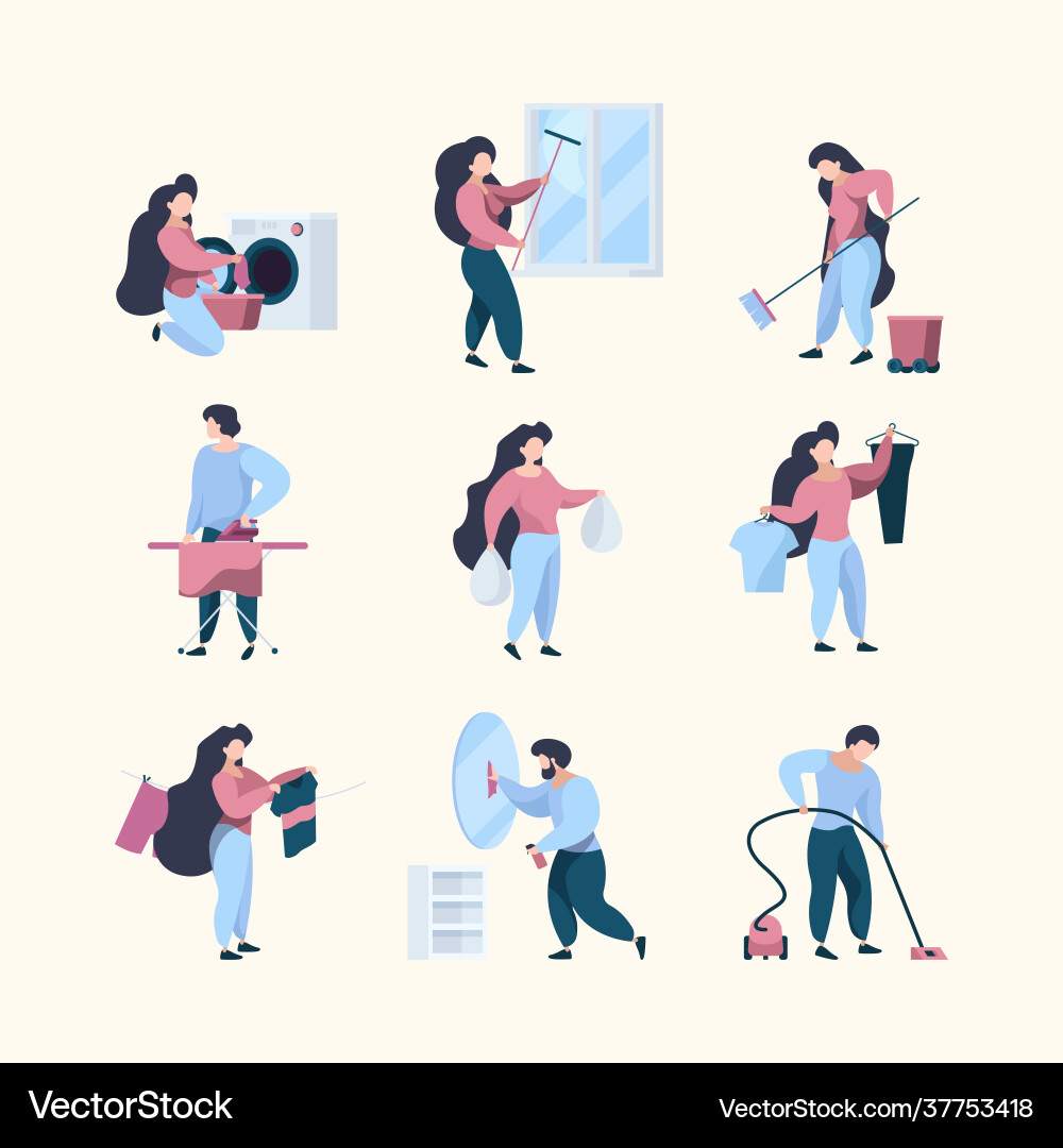 Cleaning characters hygiene professional workers Vector Image