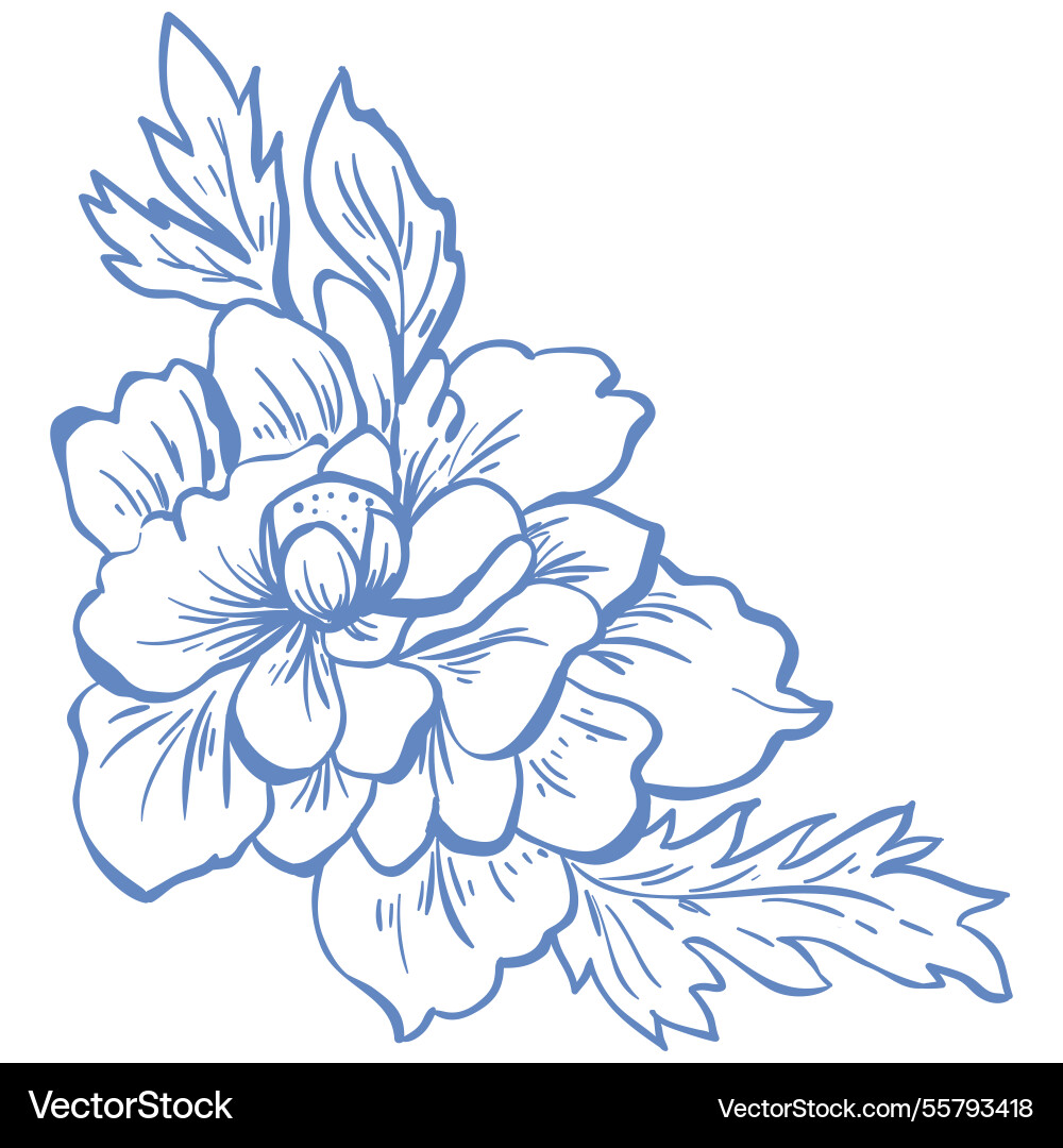 Line art blue flower Royalty Free Vector Image