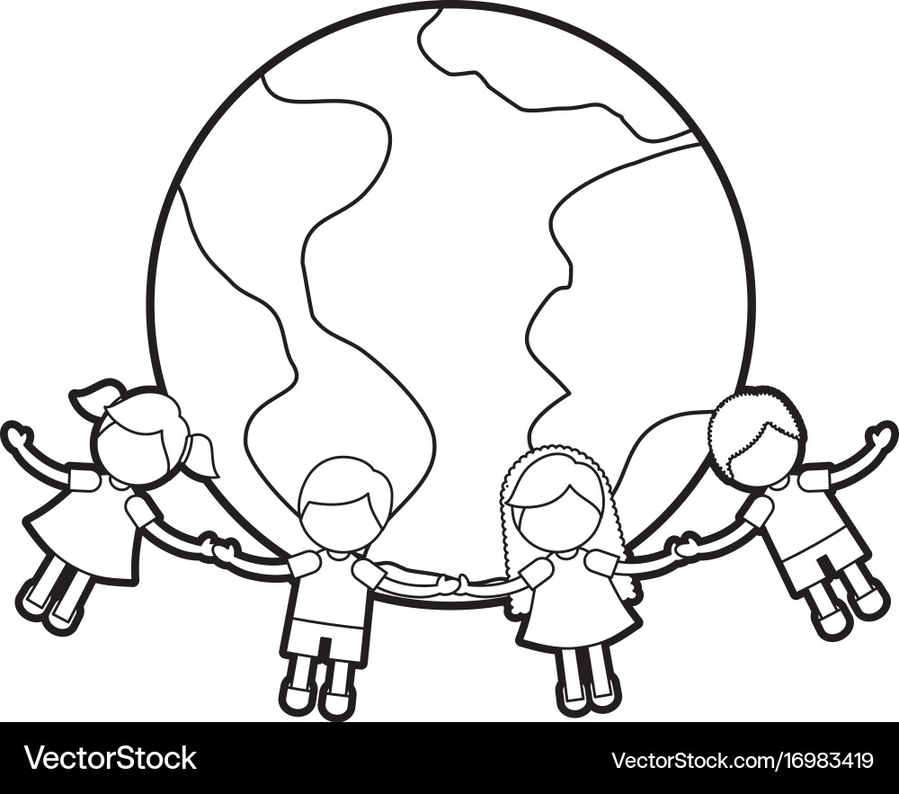 Kids Holding Hands Around The World Black And White 33+ Thousand Black
