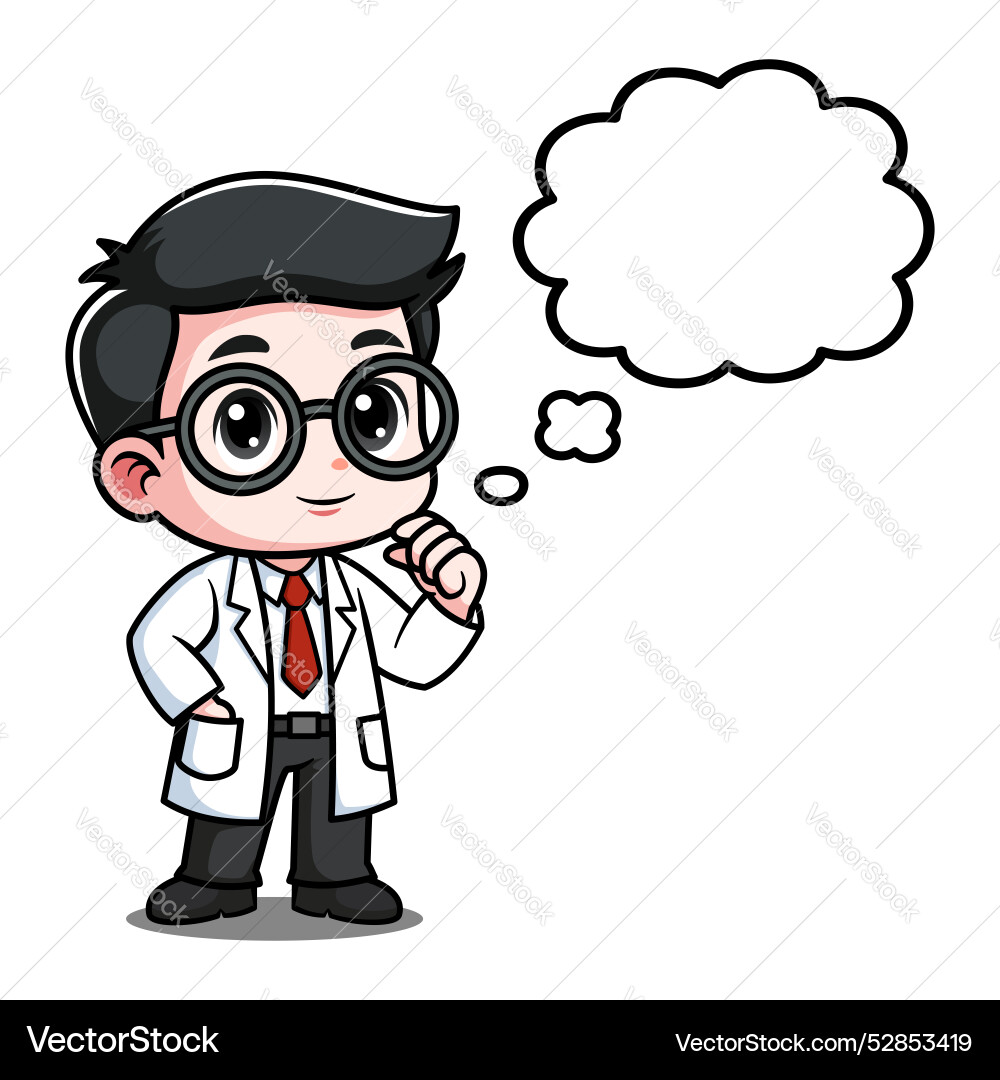 Cute scientist cartoon character thinking Vector Image