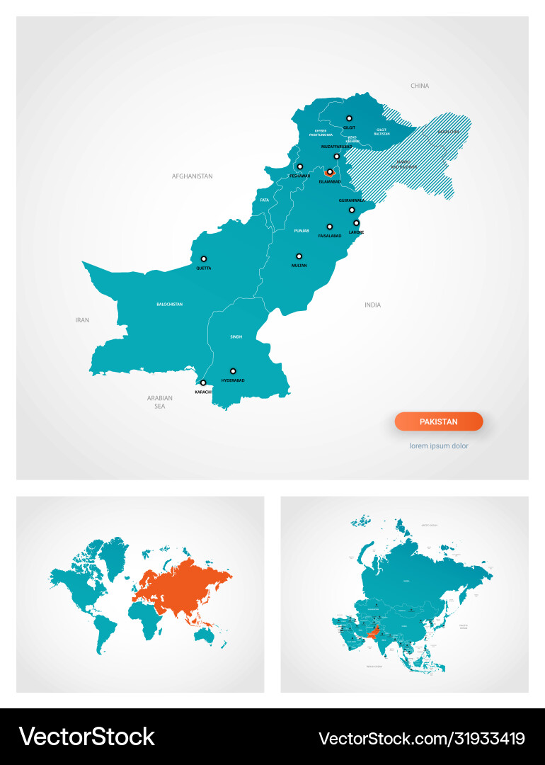 Editable template map pakistan with marks Vector Image