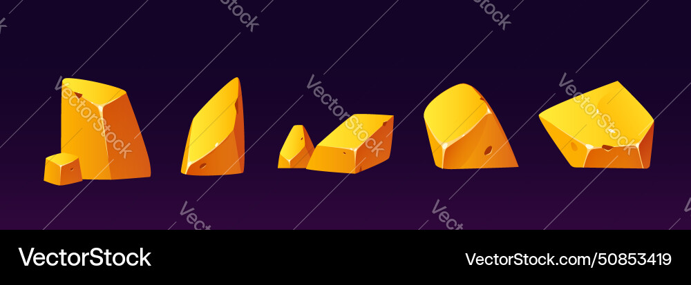Gold nuggets set isolated on black background Vector Image
