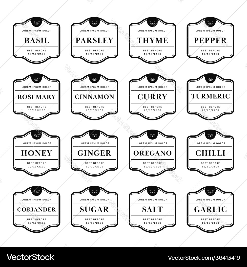 Kitchen seasoning pantry label sticker design Vector Image
