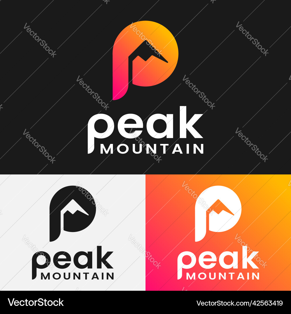 Letter initial p peak mountain logo design Vector Image