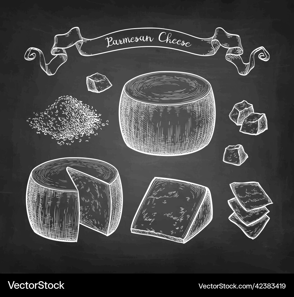 Parmesan cheese chalk sketch set Royalty Free Vector Image