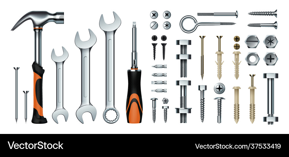 Realistic mechanic tools 3d construction Vector Image