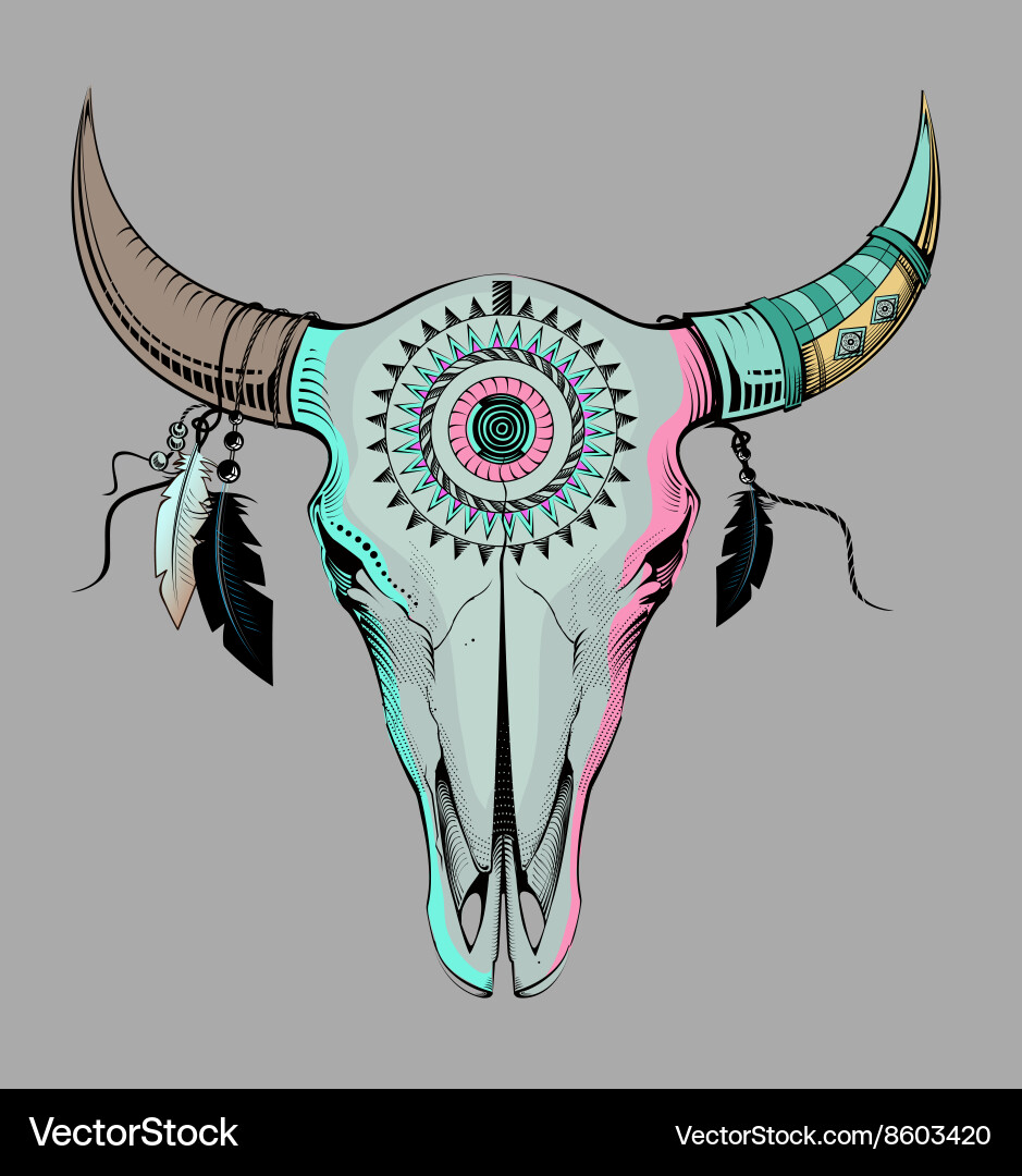 Bull skull ethnic style Royalty Free Vector Image