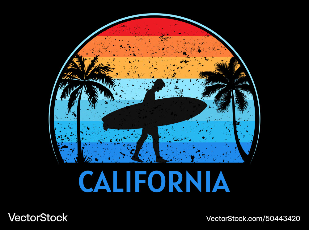 California retro design landscape Royalty Free Vector Image