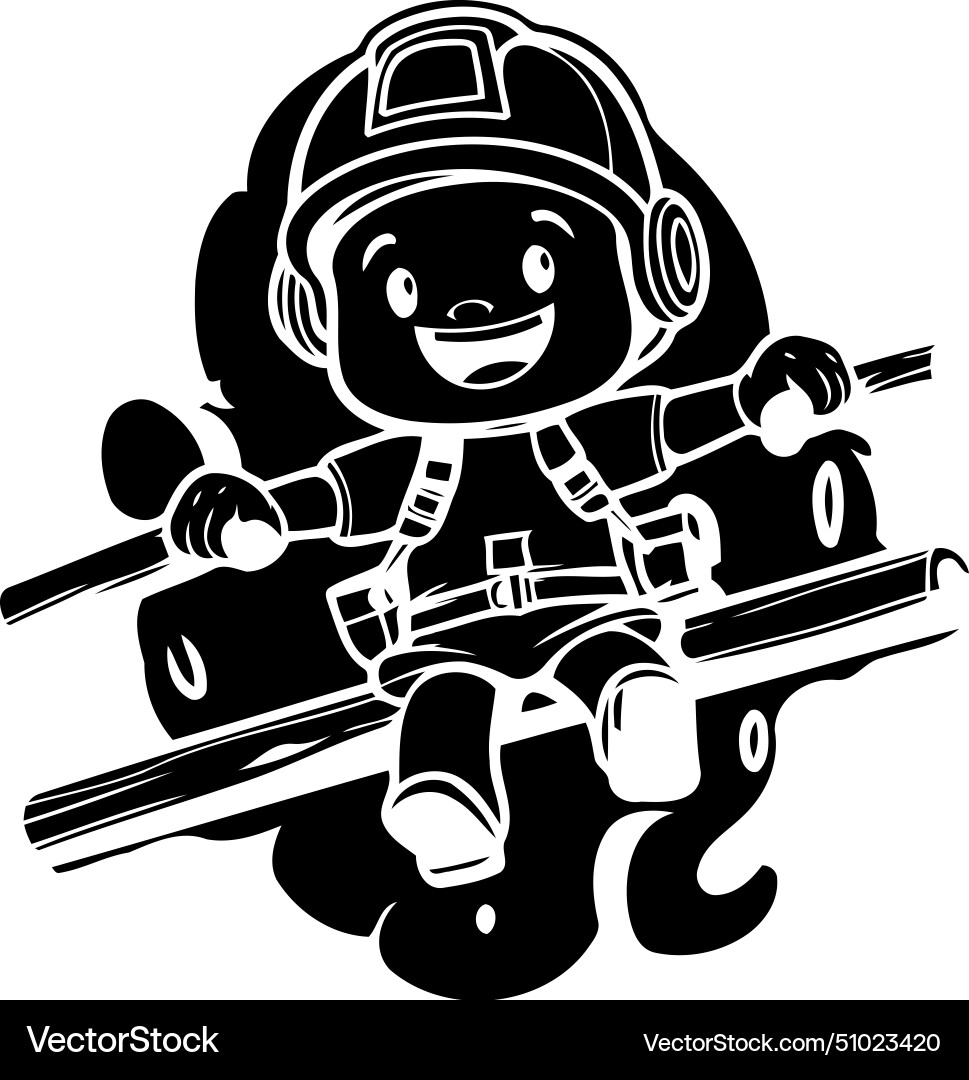 Firefighter boy in helmet and suit holding a fire Vector Image