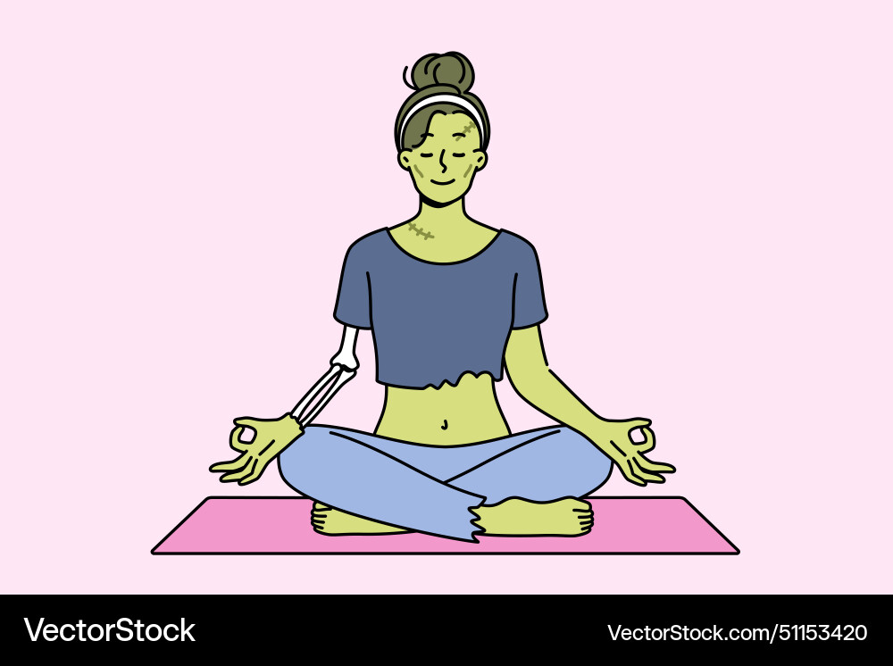 Green witch meditating in lotus position doing Vector Image