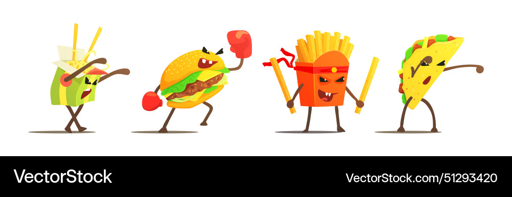 Humanized fast food funny characters fighting Vector Image