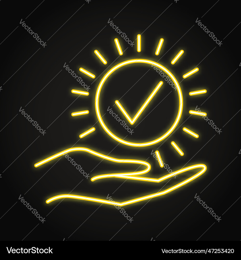 Neon Hand Tick Sign Icon Royalty Free Vector Image