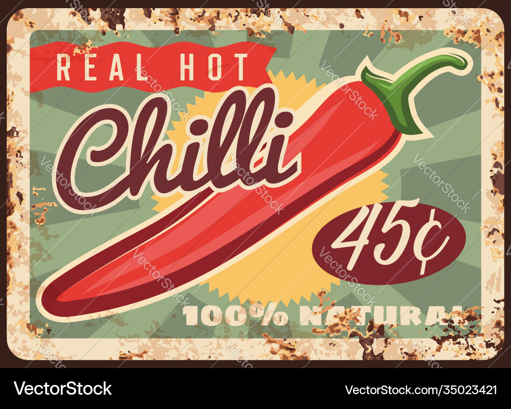 Chilli pepper rusty metal plate price tag Vector Image