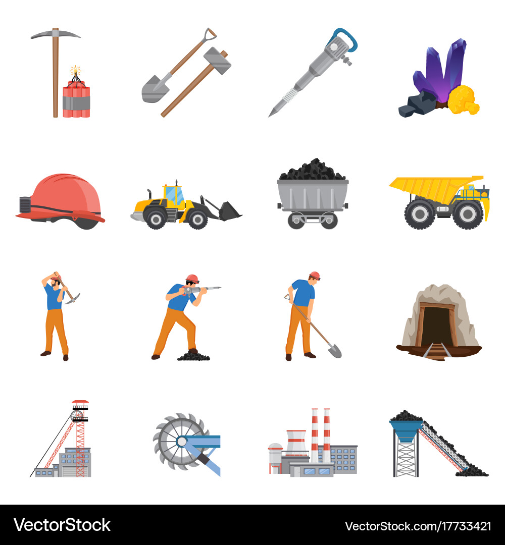 Mining Icons - Workers & Machinery Royalty Free Vector