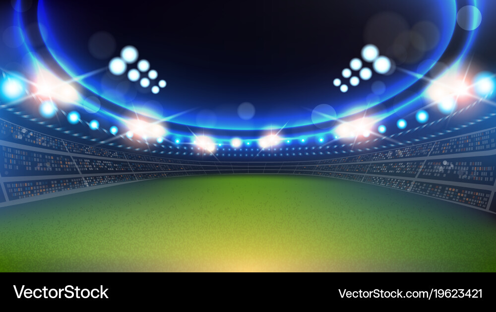 Sport stadium with lights and tribunes background Vector Image