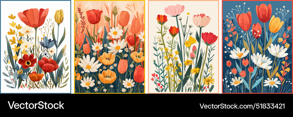 Spring flower card posters set wildflowers Vector Image