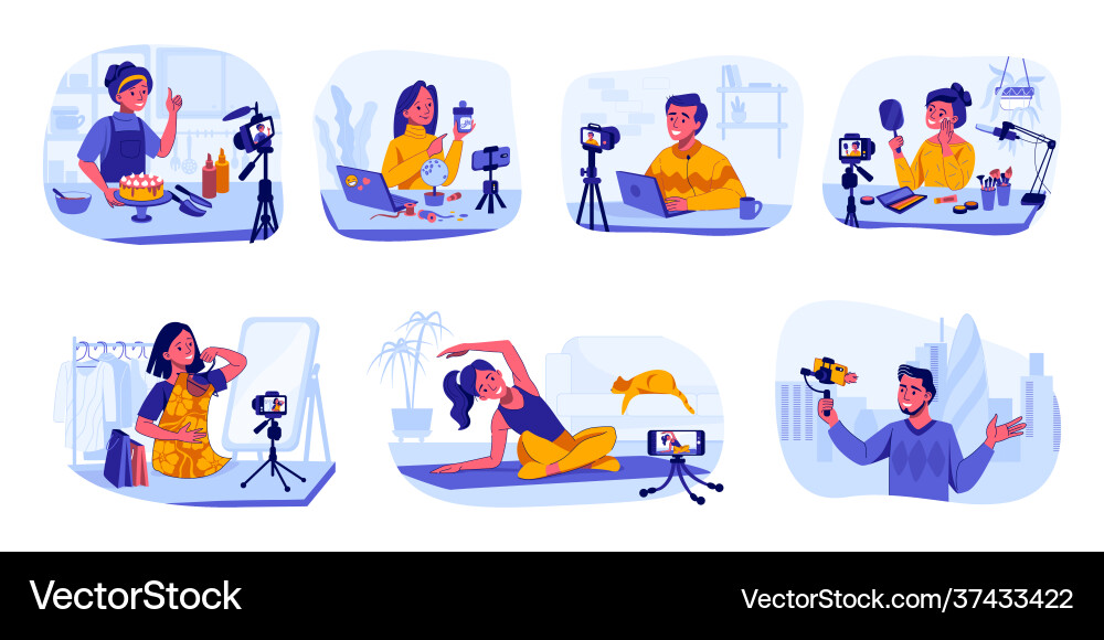 Bloggers and vloggers influencers making content Vector Image