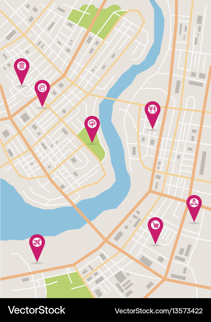 City Map with Pin Markers Royalty Free Vector Image