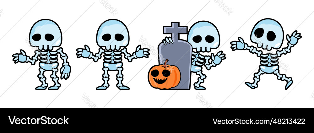 Cute Halloween Skeleton Ghosts Royalty Free Vector Image