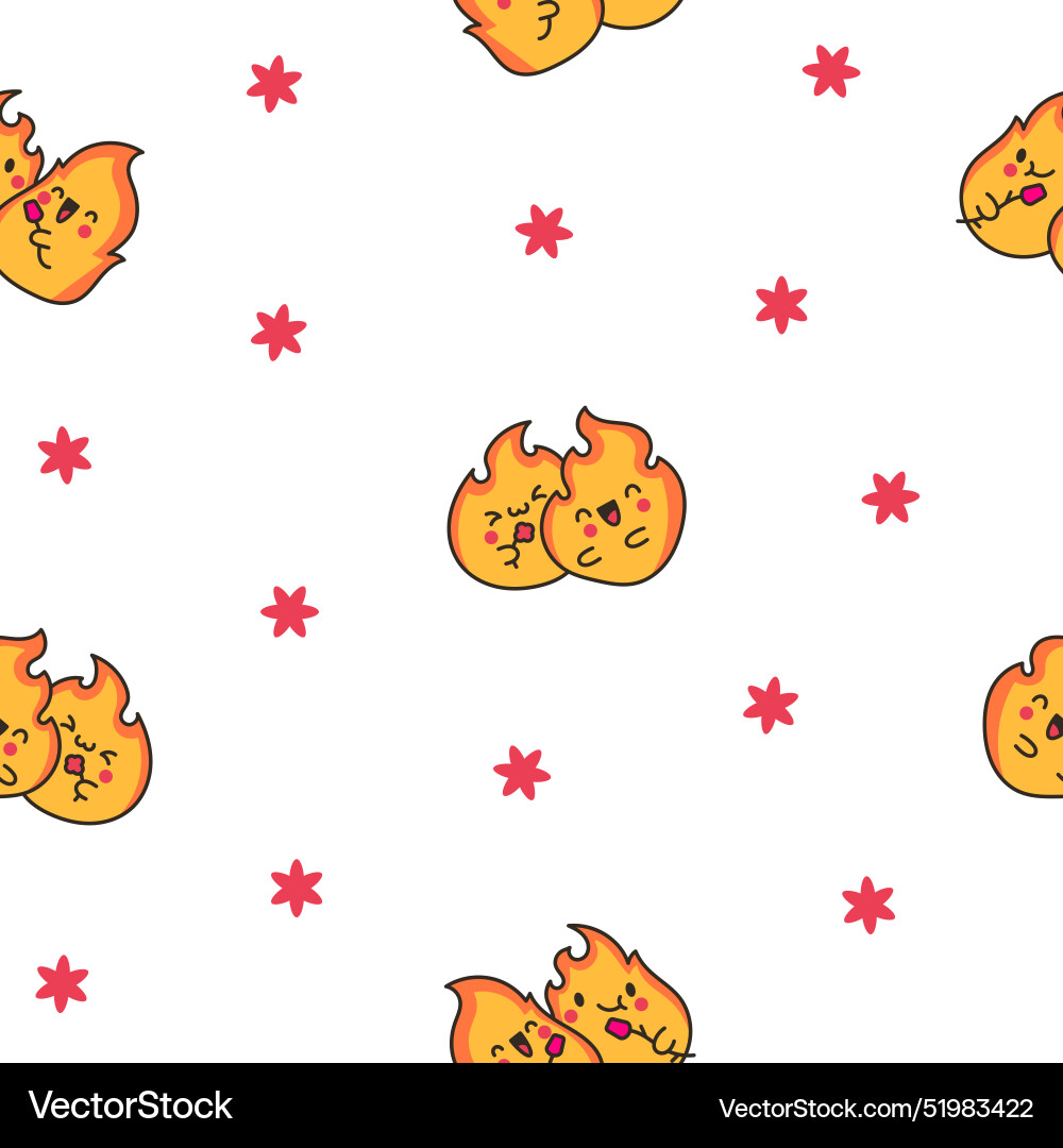 Cute kawaii little fire seamless pattern Vector Image