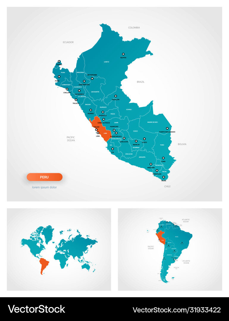 Editable template map peru with marks Royalty Free Vector
