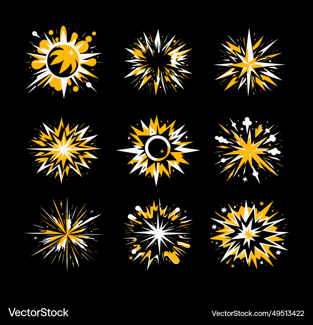 Explosions energy flashes cartoon collection Vector Image