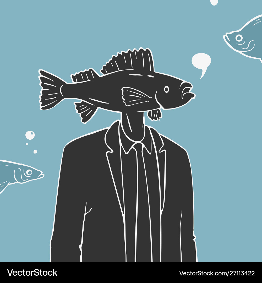Fish Head Man Caricature Royalty Free Vector Image
