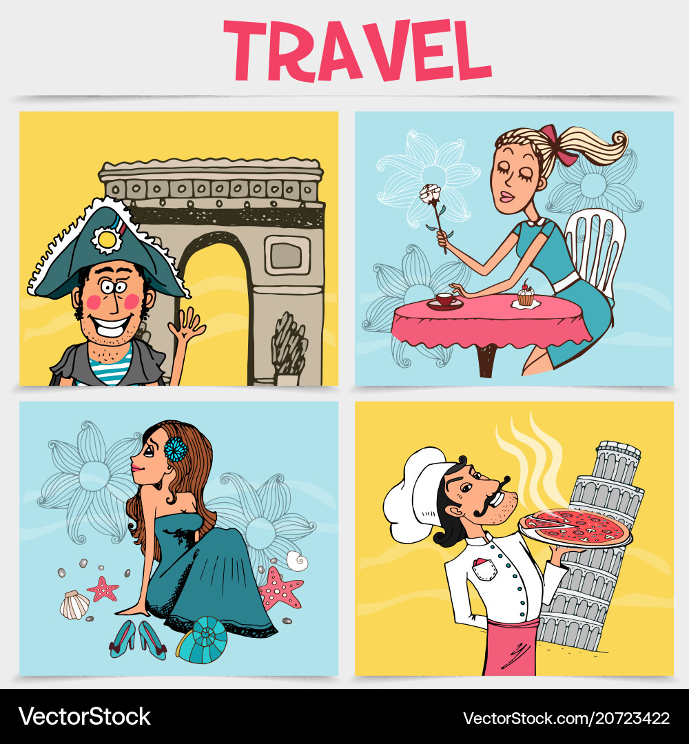 Flat travel square concept Royalty Free Vector Image