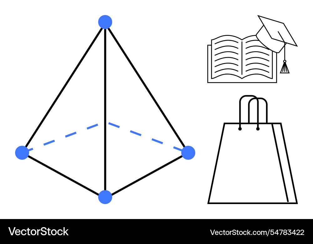 Geometry pyramid with graduation cap and open book