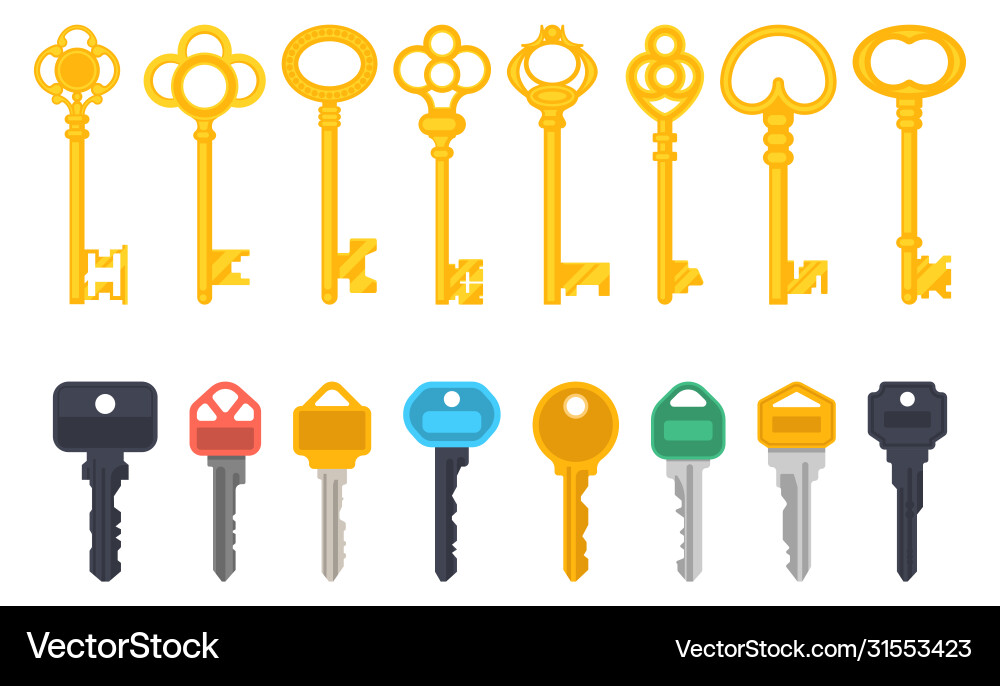 Antique and Modern Keys Icons Royalty Free Vector Image